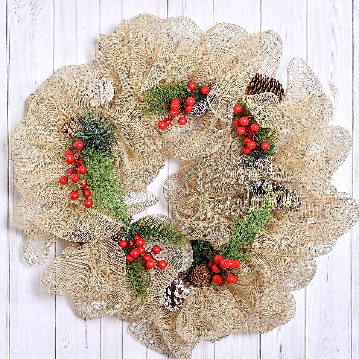 YAMA Deco Mesh Ribbon with Metallic Foil, 10 inch x 30 feet, for Christmas, Wreath, DIY Crafts and Home Decoration, Tan