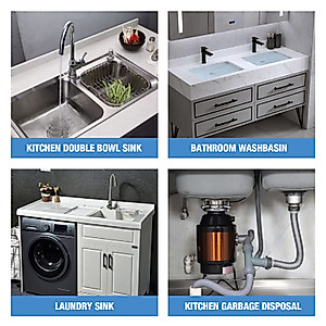 NiHome Expandable Flexible 1 1/2" or 1 1/4" P-Trap Pipe for Double Kitchen Sink, with Adapter Sealing Ring Tape Drain Tubing Pipe Kit for Kitchen Sink Drain & Garbage Disposal (Grey)