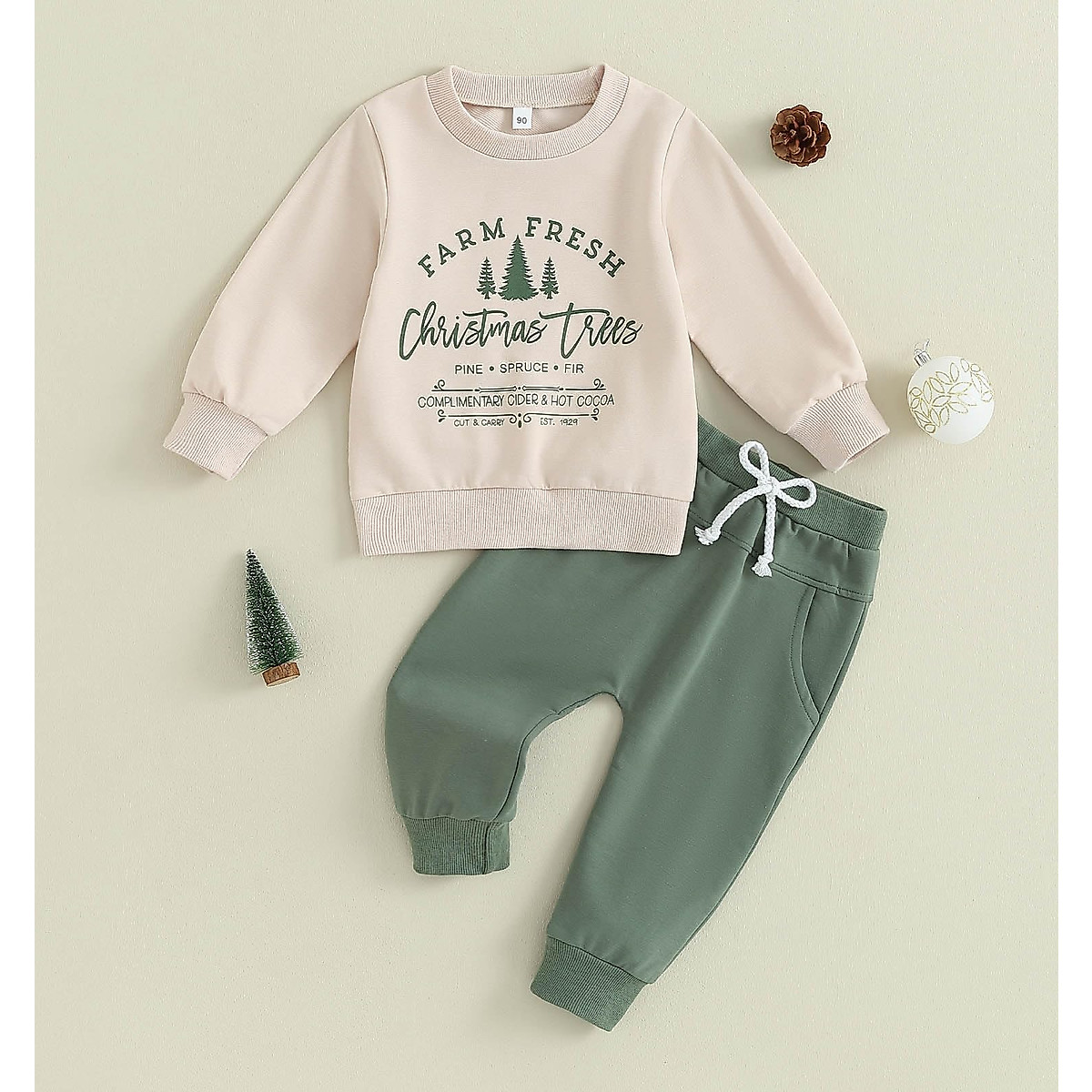 TheFound Baby Boy Christmas Outfit Christmas Vibes Print Sweatshirt Top Warm Pant Newborn Toddler Baby Christmas Outfit 0-3T (Apricot, 6-12 Months)