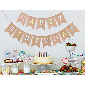 Rainbow Happy Birthday Burlap Banner - Happy Birthday Pastel Colors, Personalized Birthday Banner, 1st Birthday Rainbow Decorations,Photo Prop,Best Birthday Party Supplies (Rainbow Burlap Banner)