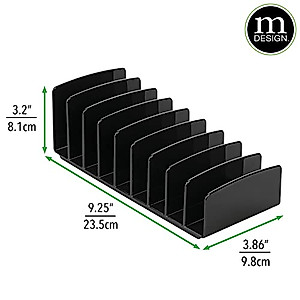 mDesign Plastic Divided Cosmetic Palette Organizer with 9 Sections - Makeup Storage for Bathroom Vanity, Cabinet, Drawer - Holds Eyeshadow, Blush, Powder - Lumiere Collection - Black