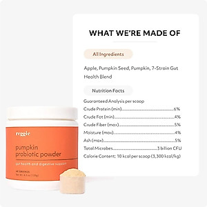 Reggie Pumpkin Probiotic Powder for Dogs | Supports Healthy Gut, Digestion, Nutrient Absorption, Stool Consistency | Made in The USA, Vet-Approved & Ideal for All Ages, Breeds, and Sizes - 40 Scoops
