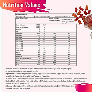 Organic Touch British Life Sciences Happi Kidz Multivitamin Gummies for Kids (60 Gummy Bears) with Vitamins and Minerals for Growth and Immunity, Orange & Strawberry Flavour