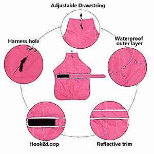 Greyhound Winter Coat, Whippet Coat with Padded Fleece Lining, Water Resistant Dog Jacket with Adjustable Bands and Reflective - Pink - XSmall