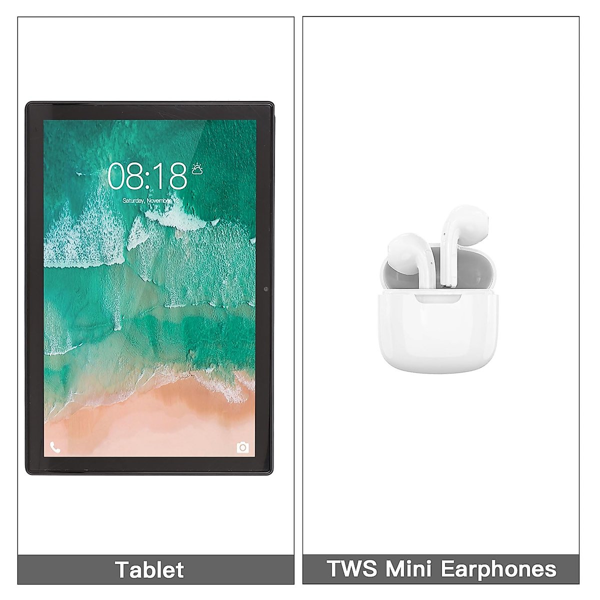 EBTOOLS 10.1 Inch Tablet, 5G WiFi 4G LTE Calling Tablet, 12GB RAM 256GB ROM, Android 11.0 Octa Core Processor, Front 8MP Rear 20MP, with TWS Bluetooth Earphone, 8800mAh (US Plug 100‑240V)