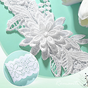 2 Pieces Wedding Garters for Bride Sexy Lace Leg Garter Belt Hand Sewn Faux Pearls Bride Garter Set(White)