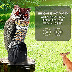 Plastic Owl to Keep Birds Away,Owl Scarecrows with Flashing Eyes&Frightening Sound,Owl for Bird Control for Garden Yard Outdoor