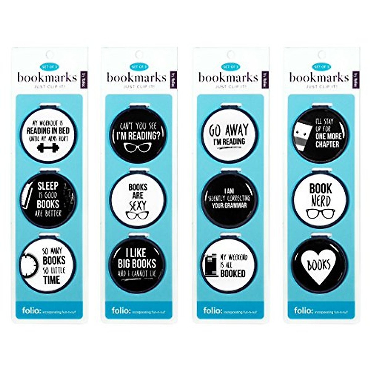 Just Clip it! Quote Bookmarks - (Set of 3 clip over the page markers) - I'LL STAY UP FOR MORE CHAPTER, BOOK Nerd, Heart BOOKS. Funny Bookmark Set of all ages. Adults Men Women Teens & Kids