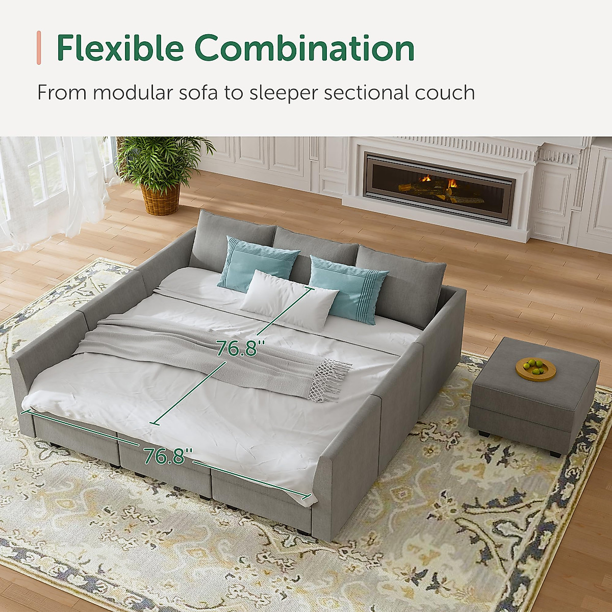 HONBAY Modular Sectional Sofa U-Shaped Sectional Couch with Storage Seats, Convertible Sectional Couch Modular Sofa, Grey