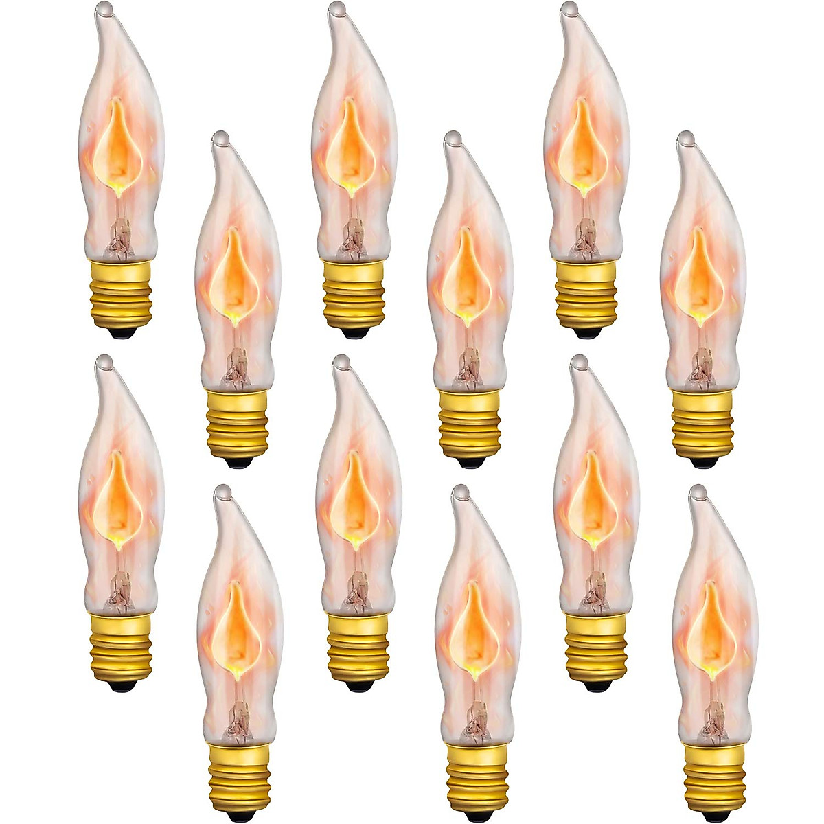24 pcs Flicker Flame Light Bulb 3 Watt 120 Volt Flame Tip Halloween Chandelier Flickering Light Bulbs Christmas Replacement Orange Glow Bulbs Crystal Clear Candle Bulb for E12 Candelabra Base