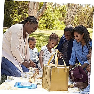 Amosfun Zipper Food Bag Heat Preservation Bag Aluminum Food Bag Cake Insulated Bag Grocery Shopping Bag Drink Cooler Bag Lunch Tote Bag Cooler Bags Insulated Non-woven Fabric Golden