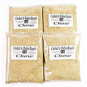 Cricket and Dubia Roach Chow (4 Lbs.) - Kit Includes 4 Pounds of Feed, 1 oz. Water Gel Crystals, and Two lids for Feed and Water Bowls. Premium Chow to Raise Your Feeder Crickets and Dubia Roaches