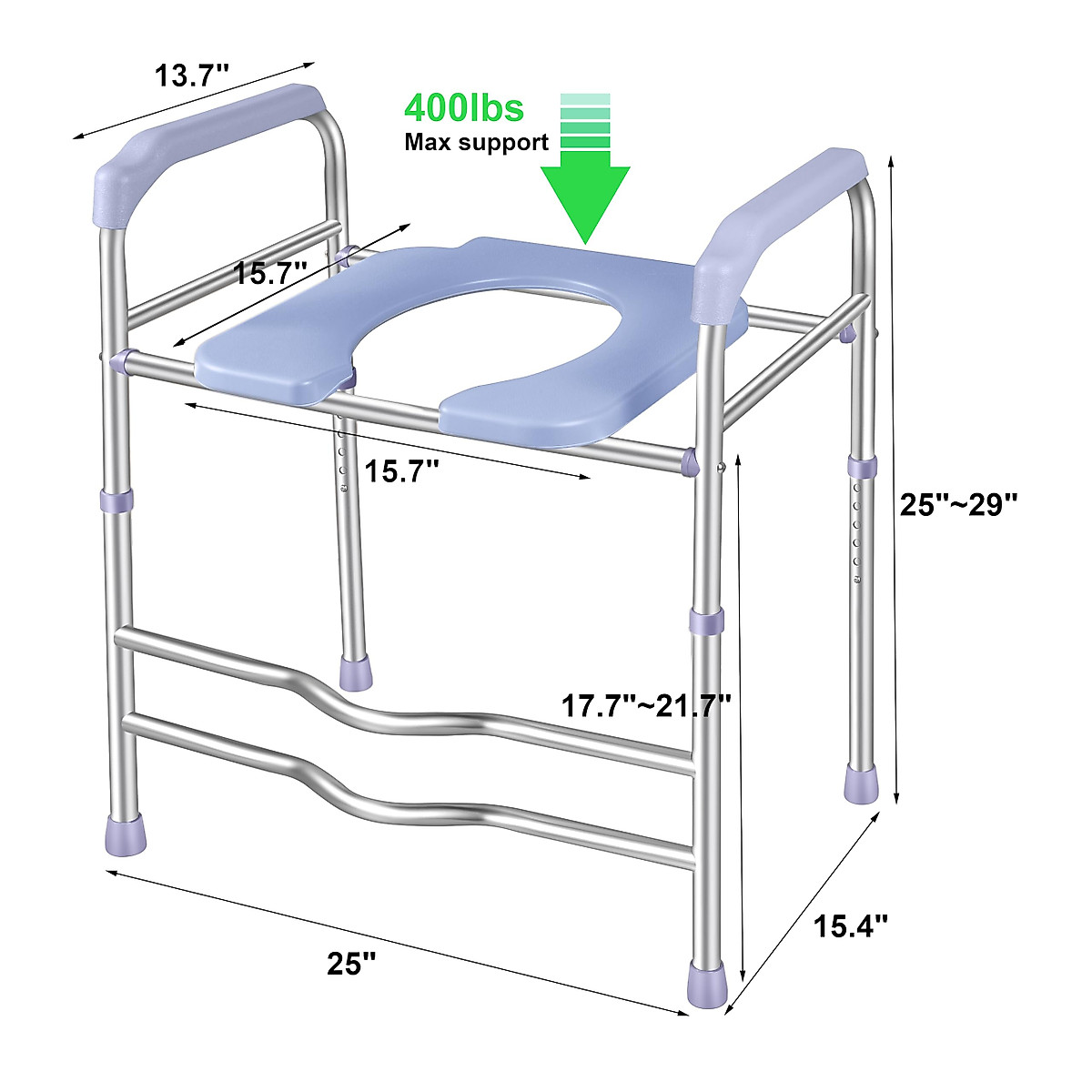 Deewow Raised Toilet Seat with Handles 400lbs, Elevated Toilet Seat Riser Bathroom Stand Alone Toilet Safety Frame for Elderly, Pregnant and Handicap, Adjustable Height, Fit Any Toilet
