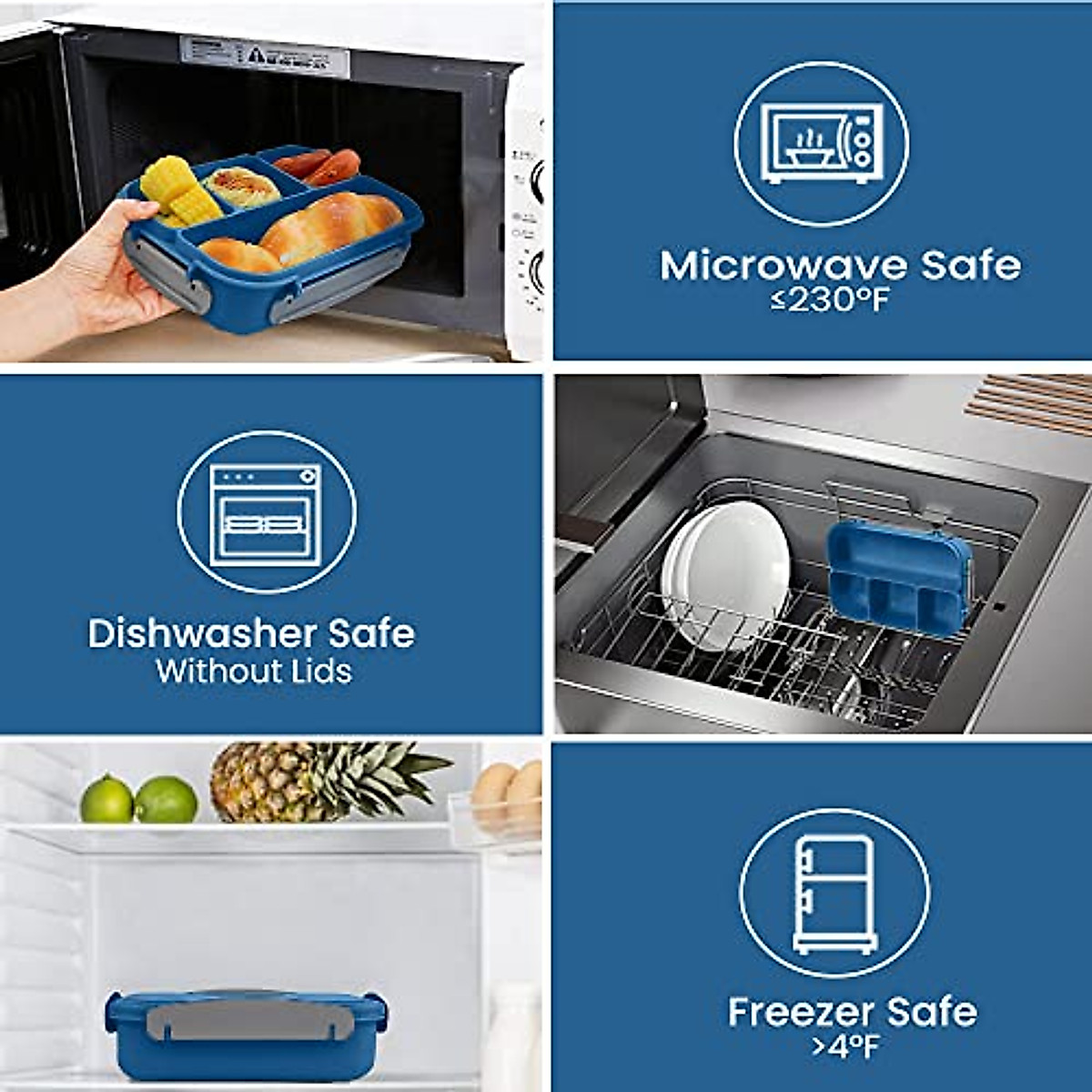 Bugucat Bento Box, Lunch Box with 4 Compartments and Cutlery, Reusable Bento Lunch Box for Adults, Food Storage Containers for School Work and Travel BPA-Free, Microwave-& Dishwasher-safe