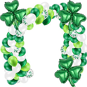 Littleloverly 119pcs St. Patrick's Day Shamrock Balloons Arch Garland Kit - Lucky Irish Shamrock Clover Foil Balloon for Irish Festival Party Decoration