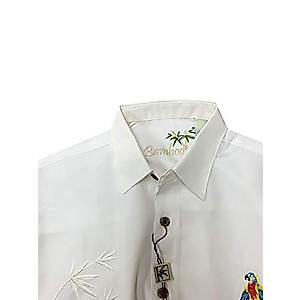 Bamboo Cay Mens Short Sleeve Flying Parrots Tropical Hawaiian Button Down Shirt (X-Large, Off White)