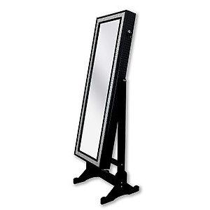 Iconic Home Glitzy Contemporary Elegant Black Crystal-Border Cheval Mirror Jewelry Armoire
