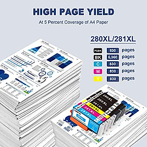 CSSTAR Compatible Canon Ink 280 and 281 Cartridges Replacement for Pixma TR8520 TS9120 TR7520 TS6220 TR8500 TS8220 TS6120 TS6320 TR7500 TS9521C Printer (2 PGBK, Black, Cyan, Magenta, Yellow, 6-Pack)