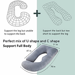 DEXBEXS Pregnancy Pillows, J Shaped Full Body Maternity Pillows witn Removable Cover, Support for Back, Legs, Belly, Hips, Pregnancy Pillows for Pregnant Women (Grey)