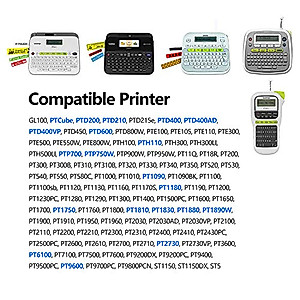 Hehua 12mm 0.47 Laminated Black Tape Compatible for Brother P Touch Label Tape TZe-335 TZe335 TZ-335 TZ335 White on Black for PT D200 D210 D220 D400 D600 PTH110 PT-H100 PT1280, 12mm x8m, 6 Pack