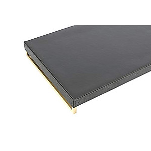 WV Decorative Tray Dark Grey Faux Shagreen Leather with Brushed Gold Stainless Steel Handle ,Serving Tray for Coffee Table, Ottoman in Living Room (Dark Grey)