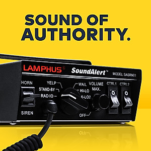 LAMPHUS SoundAlert 12V 100W Police Siren PA System Kit [Slim Speaker] [118-124dB] [Handheld Microphone] [Hands-Free] Warning Emergency Siren for Vehicles Tow Truck UTV ATV Van Car POV RV