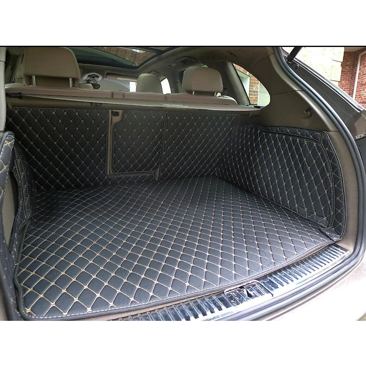 Worth-Mats Trunk Mat Compatible with Porsche Cayenne SUV Fuel 2019-2024 3D Full Coverage Cargo Liner Black with Gold Stitching