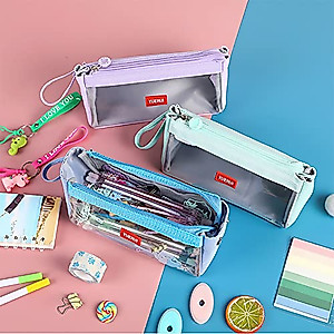 DIYOMR Clear Window Pen Bag Pencil Pouch Pen Cases for Adults, Small Makeup Bag Zipper Stationery Bag For Office Teen College Students Adults Grils Boys(Yellow)