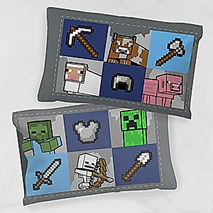 Jay Franco Minecraft Overworld 1 Single Pillowcase - Double-Sided Kids Super Soft - Bedding Features Creeper, Zombie, & Skeleton
