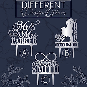 Personalized Infinity Symbol Mr & Mrs Wedding Cake Topper Customized Last Name To Be Cake topper | Solid Color Cake Toppers