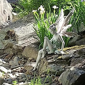 Anvirtue Sitting Fairy Statue Garden Angel Figurine Outdoor Decoration Waterproof Resin Garden Sculpture for Patio Yard Lawn Porch Art Ornament Housewarming Christmas Birthday Gift (White)