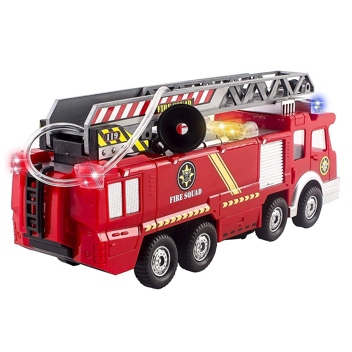 Fire Truck Toy Rescue with Shooting Water, Lights and Sirens Sounds, Extending Ladder and Water Pump Hose to Shoot Water, Bump and Go Action by Vokodo