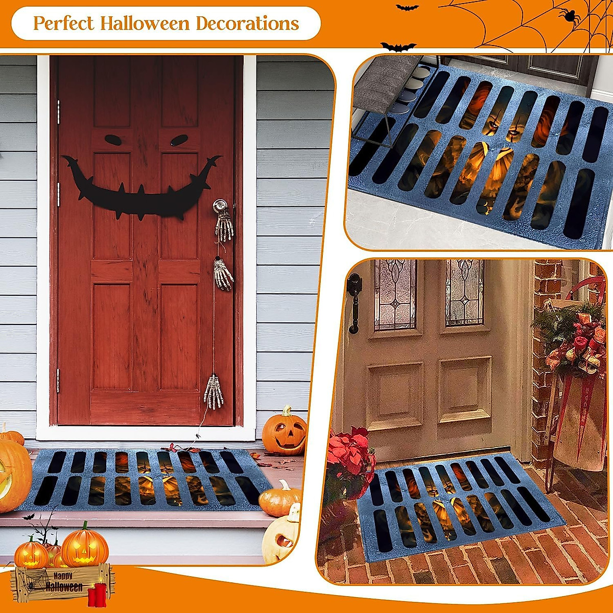 Halloween 3D Illusion Clown Doormat, (15.7 "x 23.6") Drain Doormat, Indoor and Outdoor Horror Movie Halloween Area Carpet Decoration (Blue-Black)