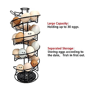 Rotating Egg Organizer Basket, Spiral Design Metal Egg Rack, Stable Base Egg Dispenser Rack, Large Capacity Egg Storage Display Holder Rack, Egg Rack Countertop, Kitchen (Without Handle Black)