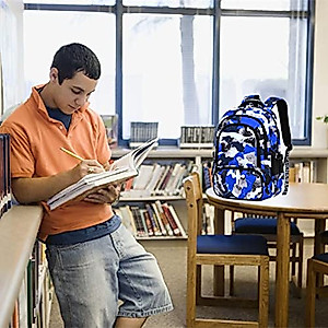 Yvechus Camo Backpack for Kids, Lightweight Camo Backpack Elementary Middle School Backpack Water Repellent Bookbag (Camo Blue 2 in 1)