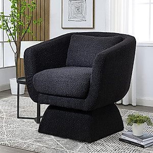 Vliekcy Swivel Accent Chair, Modern Curved Back Accent Sofa with Pillow, 360 Degree Swivel Single Sofa Armchair for Home Living Room Bedroom Office - Black