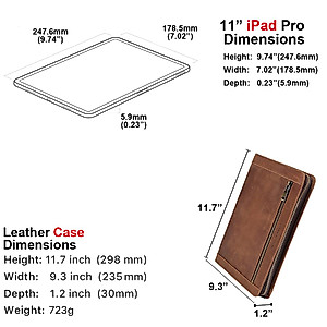 Leather Case for ipad Pro 11" Genuine Leather Multifunctional Smart Folio with Pencil Holder Zipper Pocket for iPad 11 /iPad 10.5/10.2 inch ipad/iPad 9.7