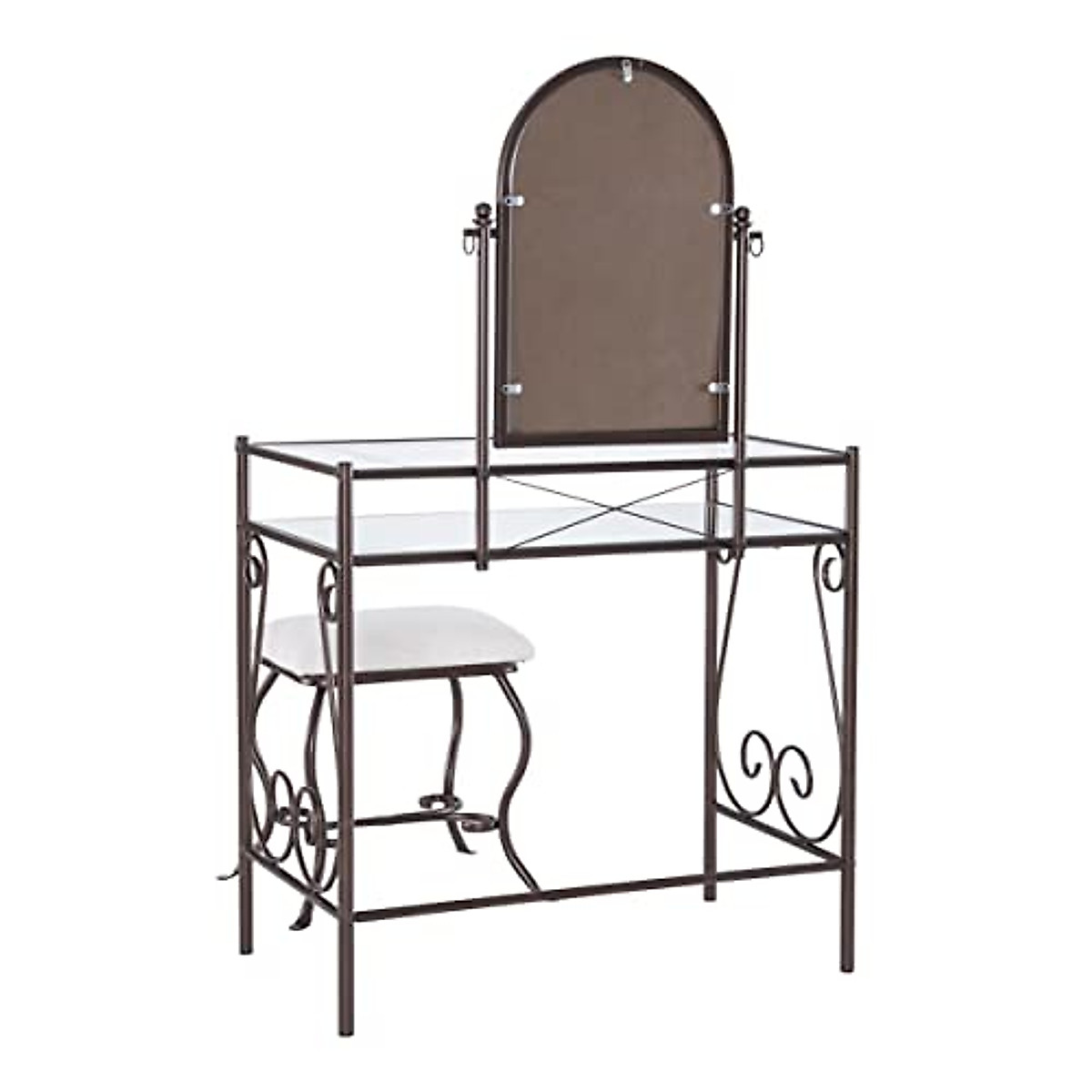 Linon Dark Metal Set Table with Upholstered Stool Clarisse Vanity, 52.4" x 31.8" x 18.3"