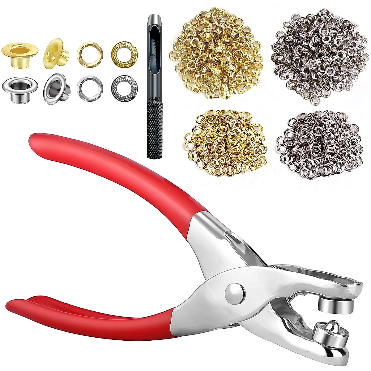 1203PCS Grommet Eyelet Pliers Tool Kit, 1/4 Inch Fabric Leather Hole Eyelets Grommets Punch Pliers, for Fabric, Leather, Belt, Shoes, Clothes