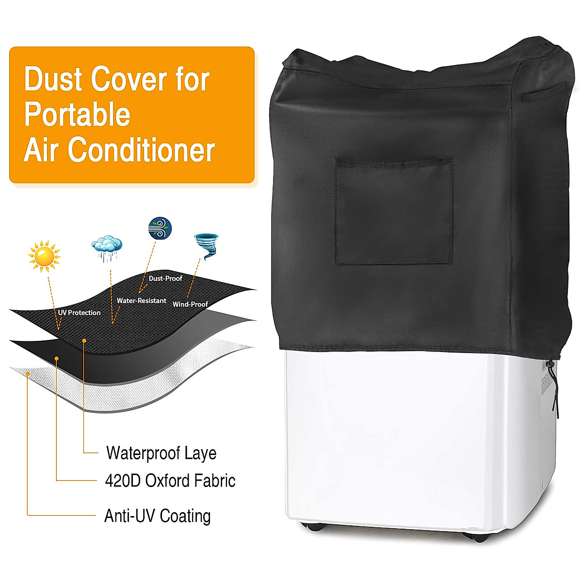 Portable Air Conditioner Cover for BLACK and DECKER,ZAFRO,Whynter,Midea,Waterproof AC Covers Indoor 420D Dust Cover Storage Bag - 21x18x32inch