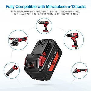 Powerextra M-18 6.5AH Lithium Battery Replace for Milwaukee Battery 18V, Compatible with M-18 Battery 48-11-1850/48-11-1852/48-11-1840/48-11-1828/48-11-1820, M18 Lithium XC Battery (2 Pack)