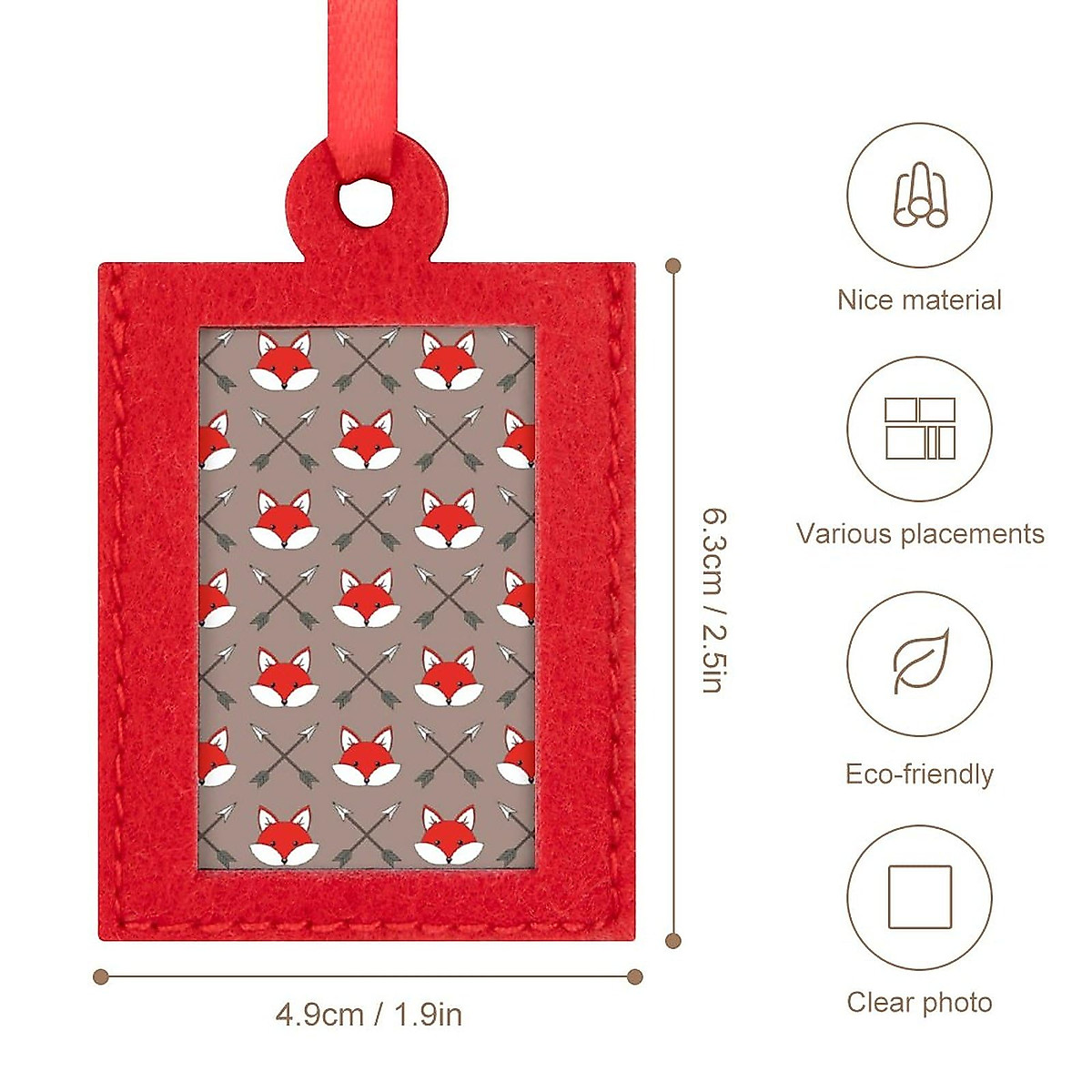 Cute Cartoon Foxes Christmas Photo Ornament Frame Red Picture Frame for Xmas Tree Hanging Decoration