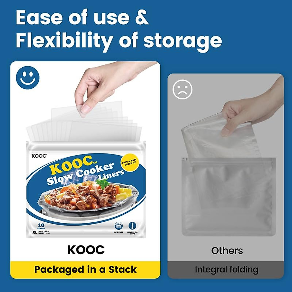 KOOC Slow Cooker Liners 14"x22" 20 Count Extra Large Size Disposable Pot Liners Cooking Bags Fit 6 qt to 10 qt Pot BPA Free Fresh Locking Seal Design