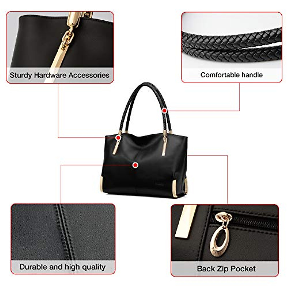 Leather Handbags for Women, Cowhide Leather Ladies Tote Shoulder Bags Pocketbook Top-handle Purse and Handbags