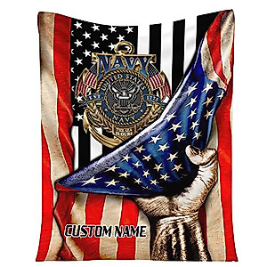 PAgree Personalized US Navy Blanket - Gift Military Tapestry Throw Military Insignia Fleece Blankets Navy Blue Fleece Throw Blankets for Bed Sofa Living Room Soft Blanket Warm Cozy Fluffy Throw (UN1)