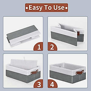 HNZIGE Fabric Storage Bins for Organizing Shelves,6 PCS Small Storage Bins with Handles, Foldable Closet Storage Bins for Organizer Home, Office(White&Gray,11.8 x 7.8 x 5.1)