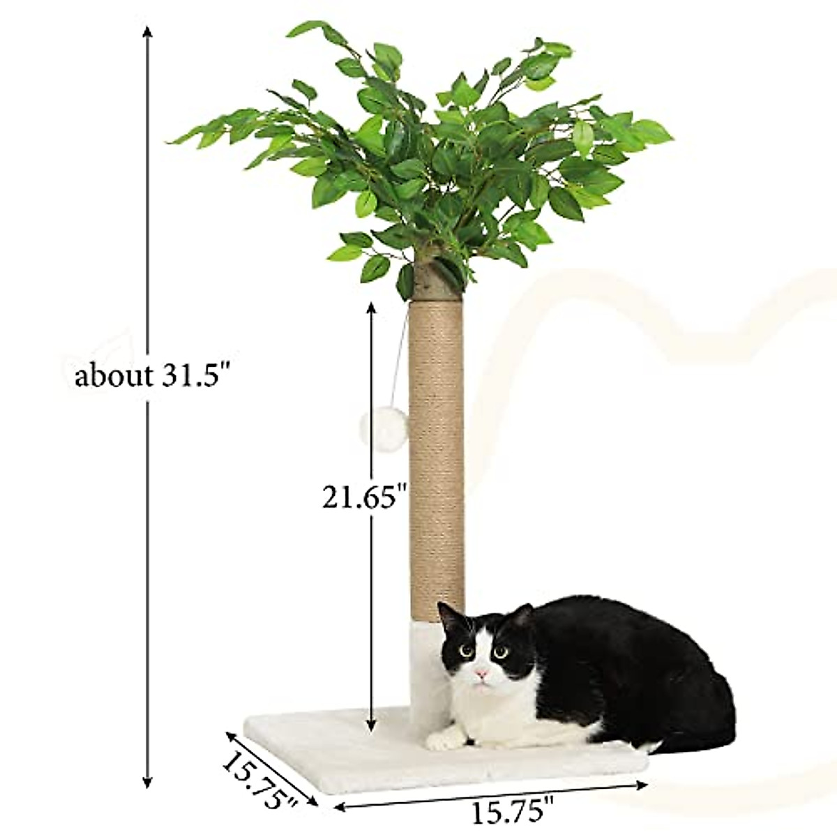 MSmask Cat Scratching Post, Natural Jute Sisal Scratch Pole, Cat Scratch Post with Artificial Banyan Leaves for Indoor Cats, Cat Scratcher & Home Decorating