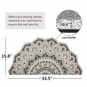 Sunlit 33.5" x 15.8" Mandala Dirt Trapper Welcome Mats, Small Indoor Outdoor Non-Slip Front Door Mat, Front Back Door Decor, Low Profile Entryway Rug, Easy to Clean Door Mat Waterproof, Green