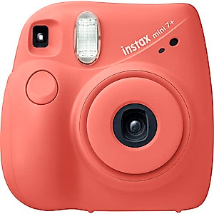 Fujifilm Instax Mini 7+ Instant Camera (Coral) Accessory Kit with Instax Mini Film, Instax Mini Instant Film Foil Pack & Pixel Cleaning Kit