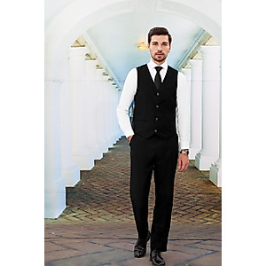 MAGE MALE Mens Suits Slim Fit 3 Piece Tuxedo Suit One Button Solid Prom Wedding Party Blazer Vest Pants Set with Tie Black